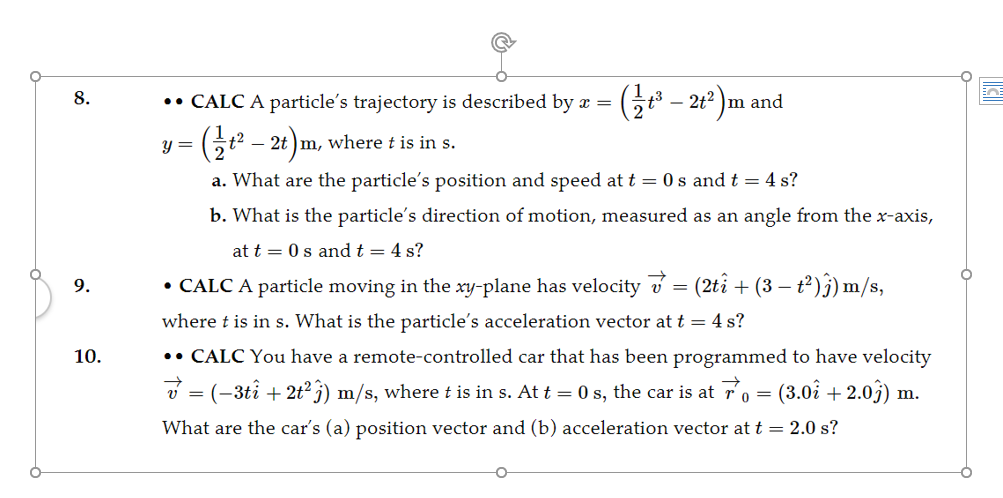 Solved 8. y = •• CALC A particle's trajectory is described | Chegg.com