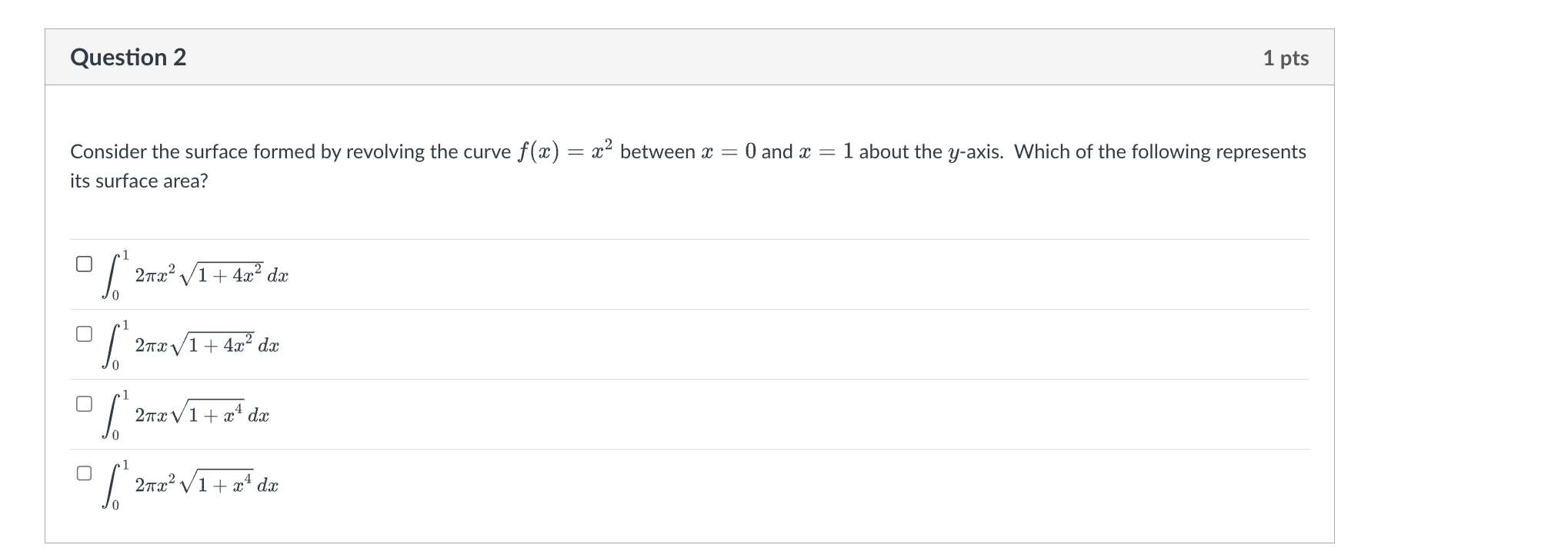 Solved Question 2Consider the surface formed by ﻿revolving | Chegg.com