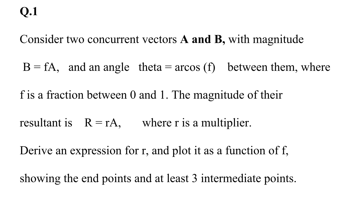 Solved Q.1 Consider two concurrent vectors A and B, with | Chegg.com