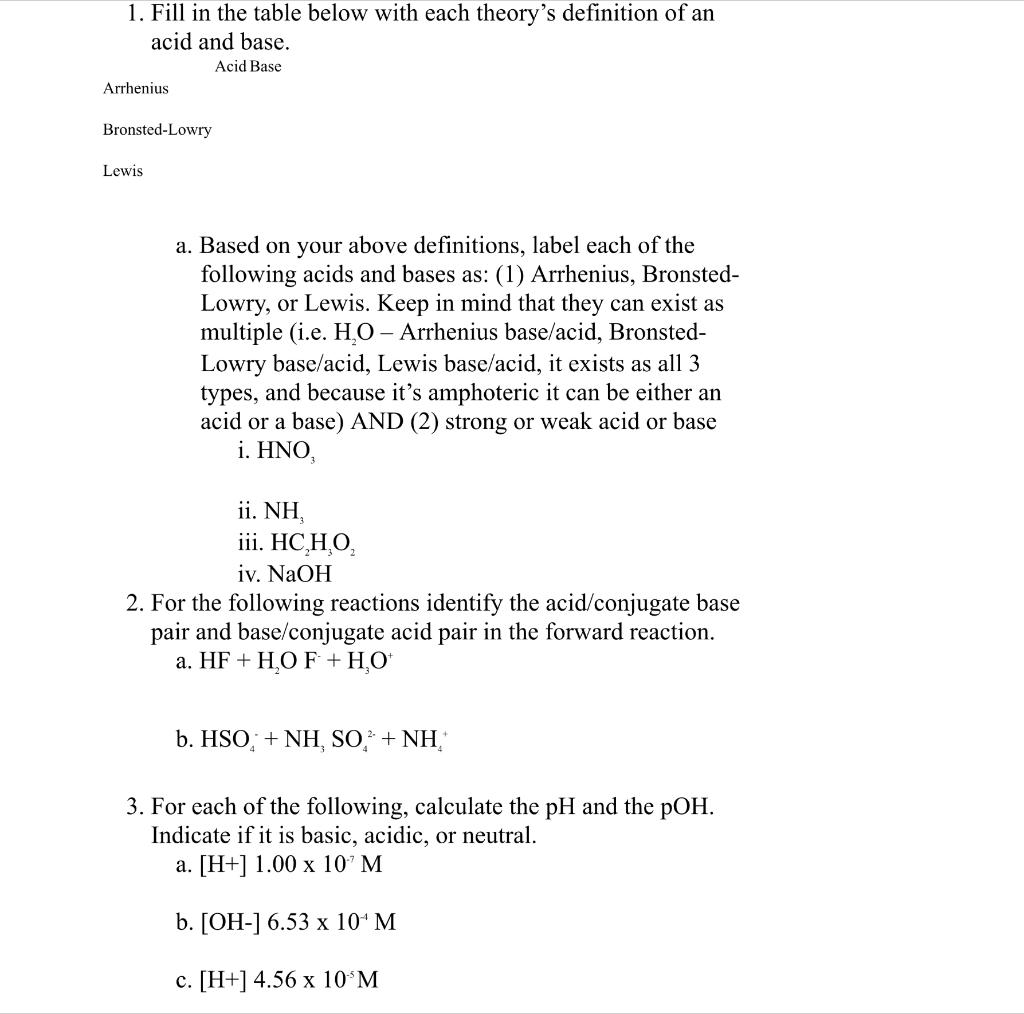 Solved 1. Fill in the table below with each theory's | Chegg.com