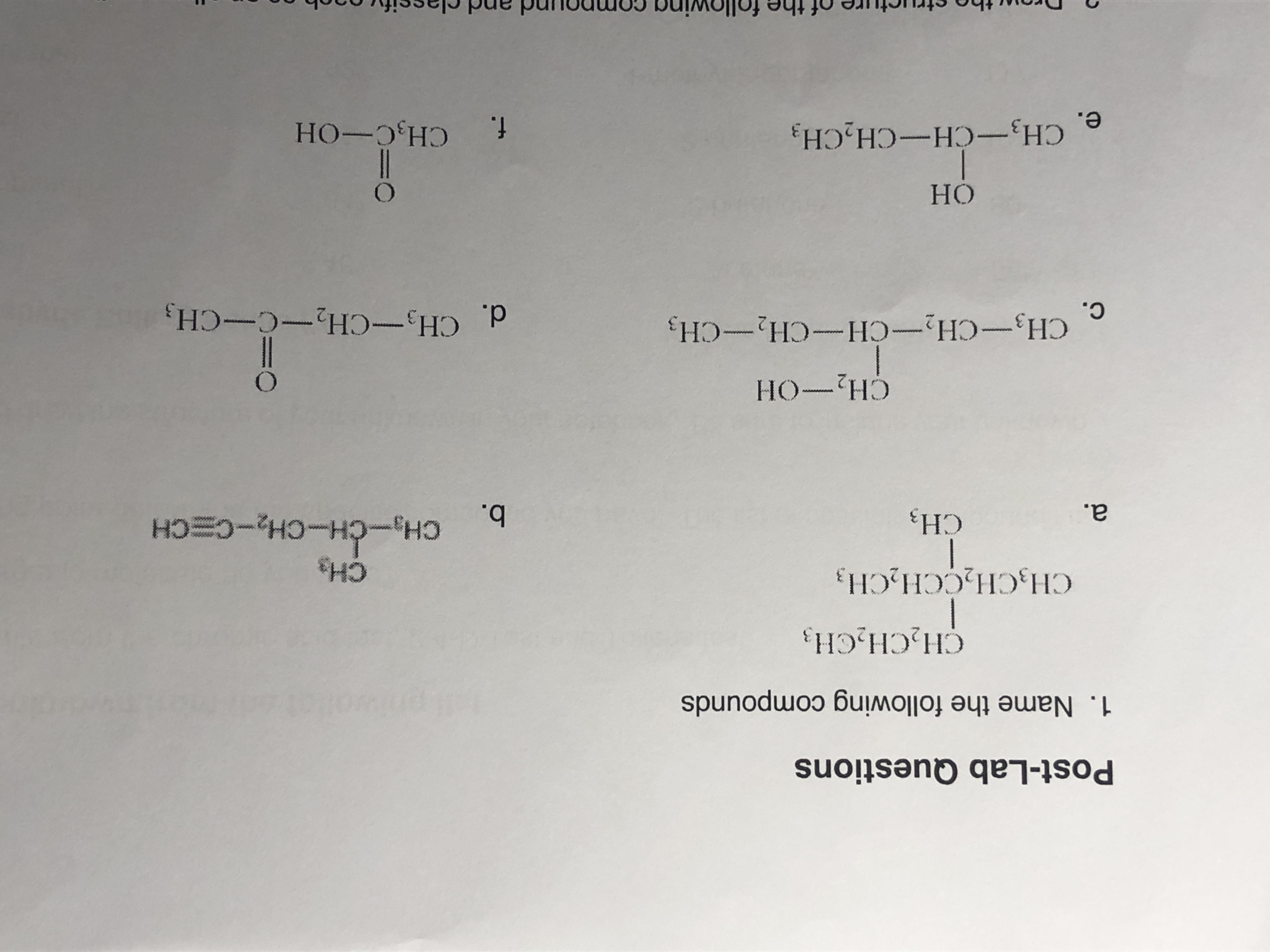 Solved Post-Lab Questions 1. Name the following compounds b. | Chegg.com