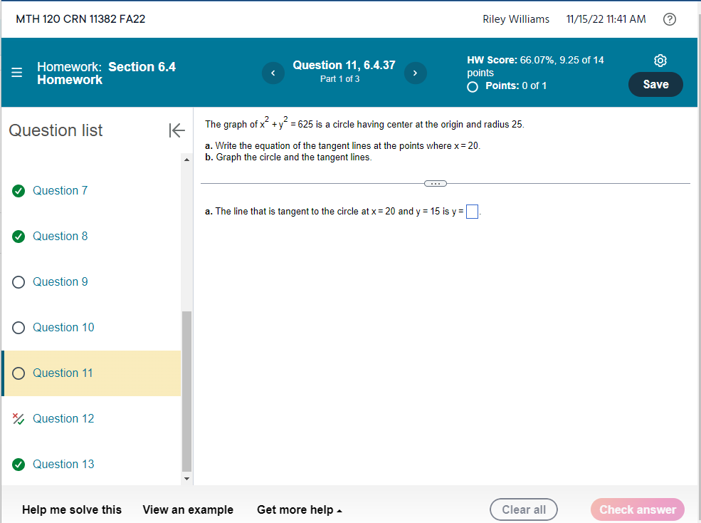 Solved The graph of x2+y2=625 is a circle having center at | Chegg.com