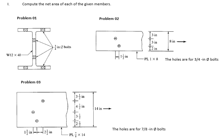 Solved I. Compute the net area of each of the given members. | Chegg.com