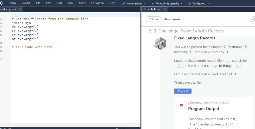Solved Codio Project File Edit And View Tools Education Help | Chegg.com