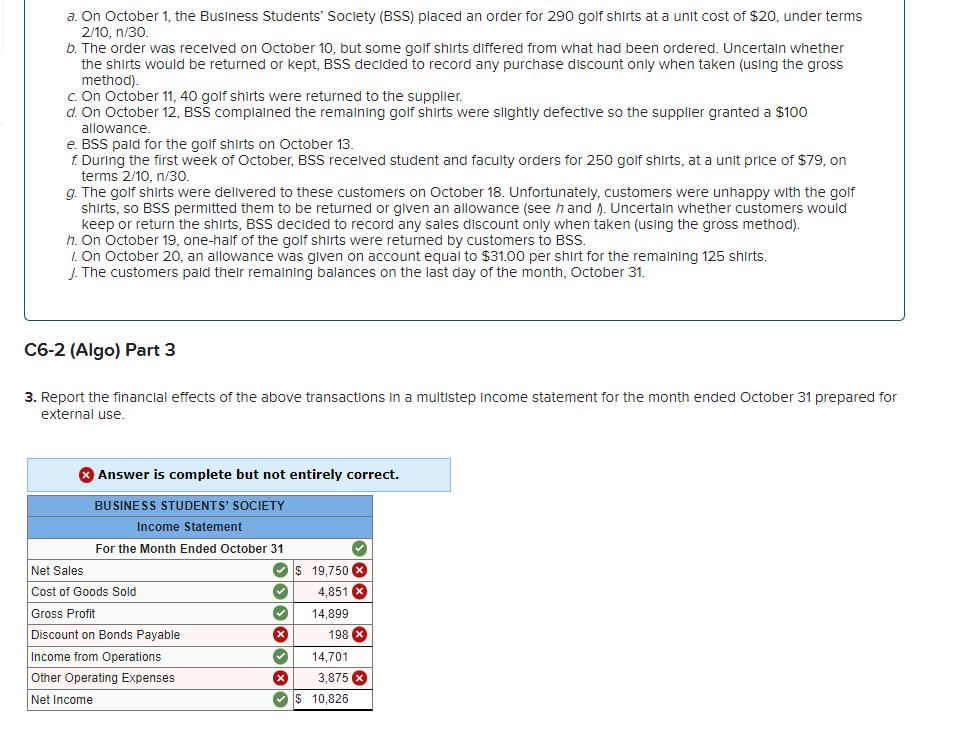 Solved a. On October 1, the Business Students' Society (BSS) | Chegg.com