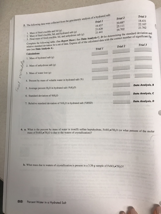 Solved Experiment 5 Prelaboratory Assignment Percent Water | Chegg.com