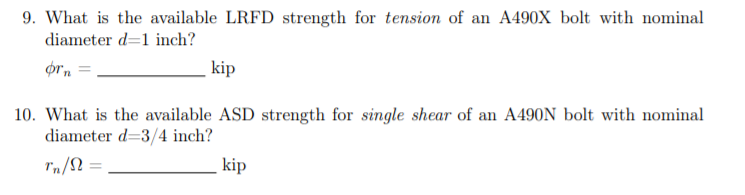 Solved 9. What is the available LRFD strength for tension of | Chegg.com