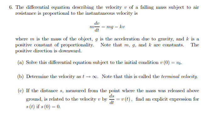 Solved The differential equation describing the velocity v | Chegg.com