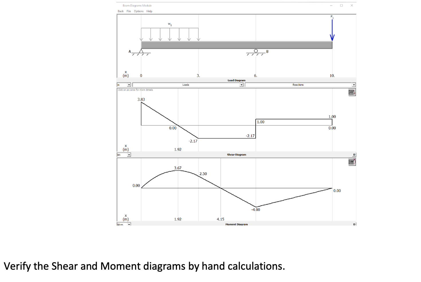 Solved Beam Diagrams Module Back File Options Help W. B (m) | Chegg.com