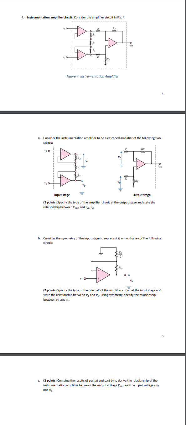 Solved 4. Instrumentation amplifier circuit: Consider the | Chegg.com