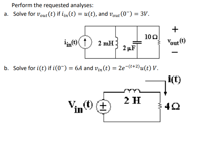 Solved Perform the requested analyses: a. Solve for vout (t) | Chegg.com