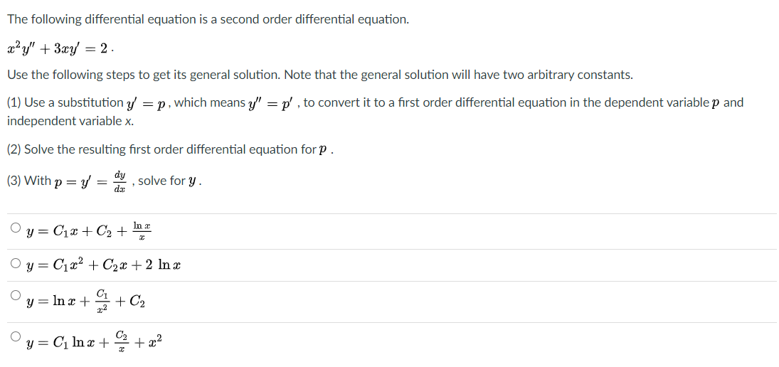 Solved The following differential equation is a second order | Chegg.com