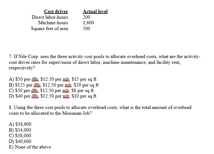 Solved Use data below to answer questions 7 and 8 : Nile | Chegg.com