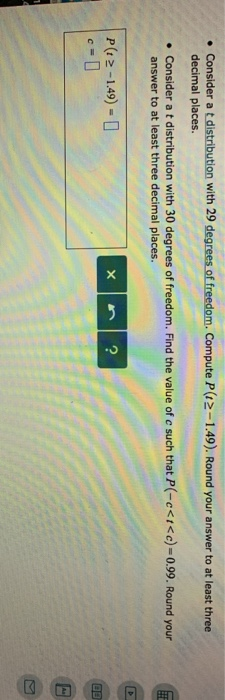 Solved Consider a t distribution with 29 degrees of freedom. | Chegg.com