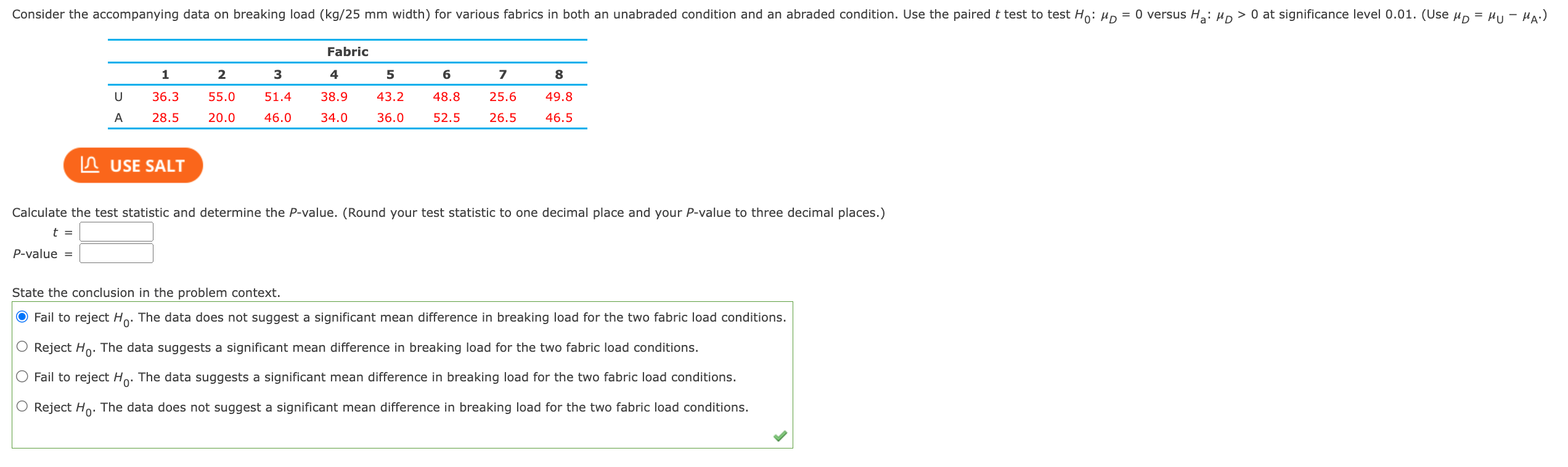 Solved Consider the accompanying data on breaking load | Chegg.com