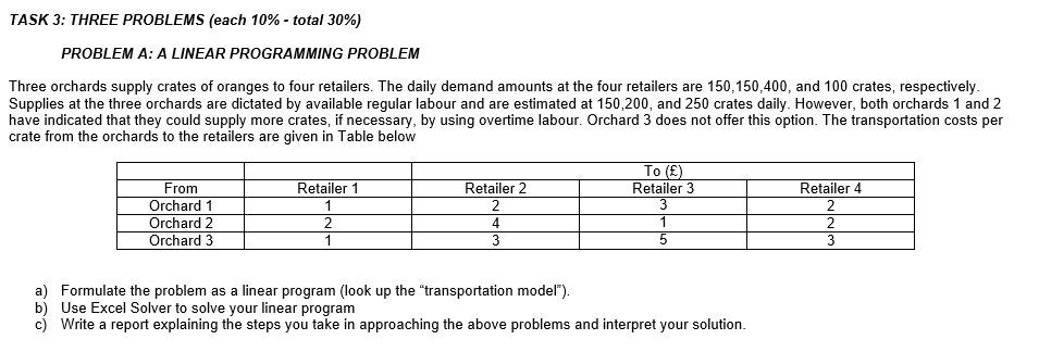 Solved TASK 3: THREE PROBLEMS (each 10% - total 30%) PROBLEM | Chegg.com