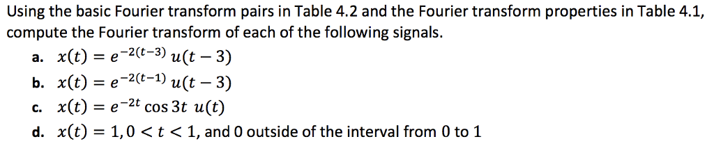Solved Using the basic Fourier transform pairs in Table 4.2 | Chegg.com Solved Using the basic Fourier transform pairs in Table 4.2 | Chegg.com