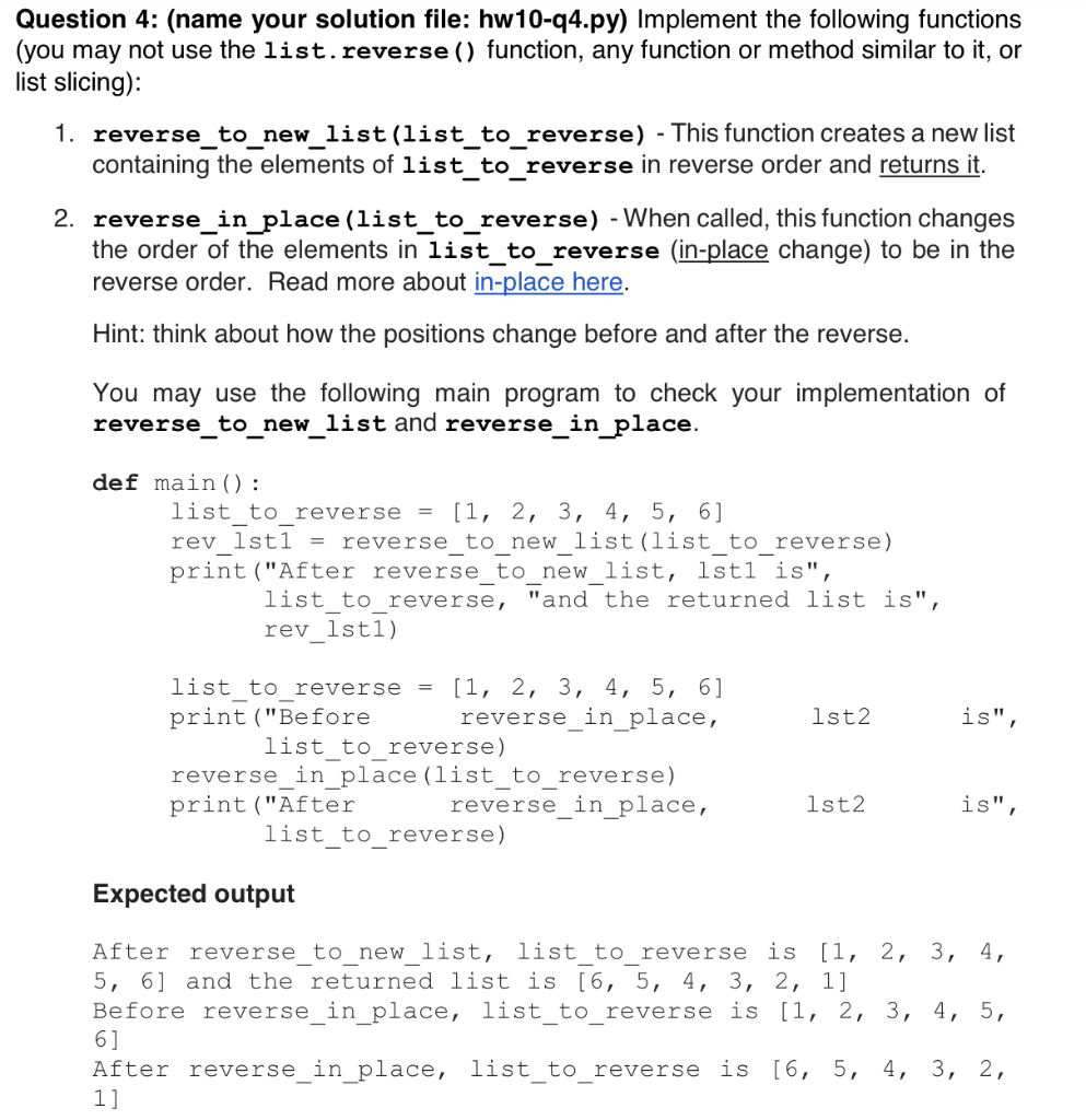 Solved Question 4: (name your solution file: hw10-q4.py) | Chegg.com