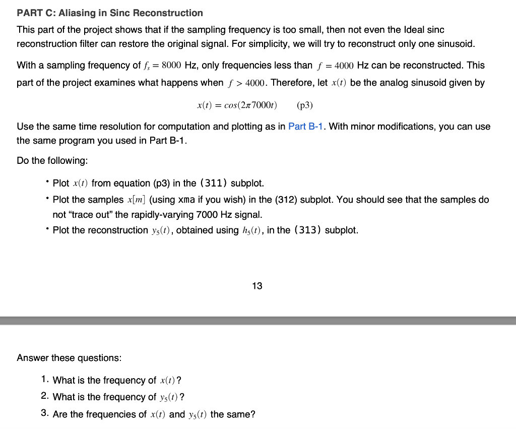 Solved PART C: Aliasing in Sinc Reconstruction This part of | Chegg.com