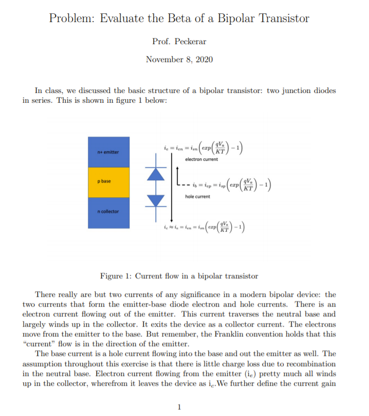 Solved Problem: Evaluate the Beta of a Bipolar Transistor | Chegg.com