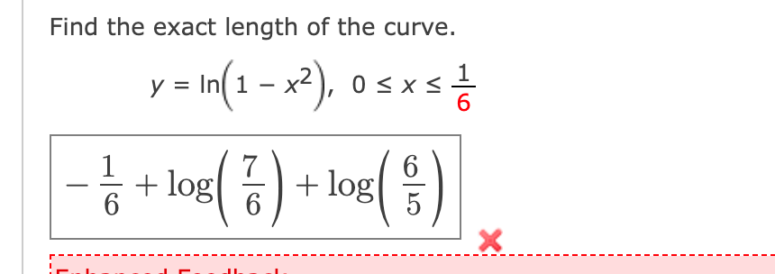 Solved Find the exact length of the curve. y=ln(1−x2),0≤x≤61 | Chegg.com