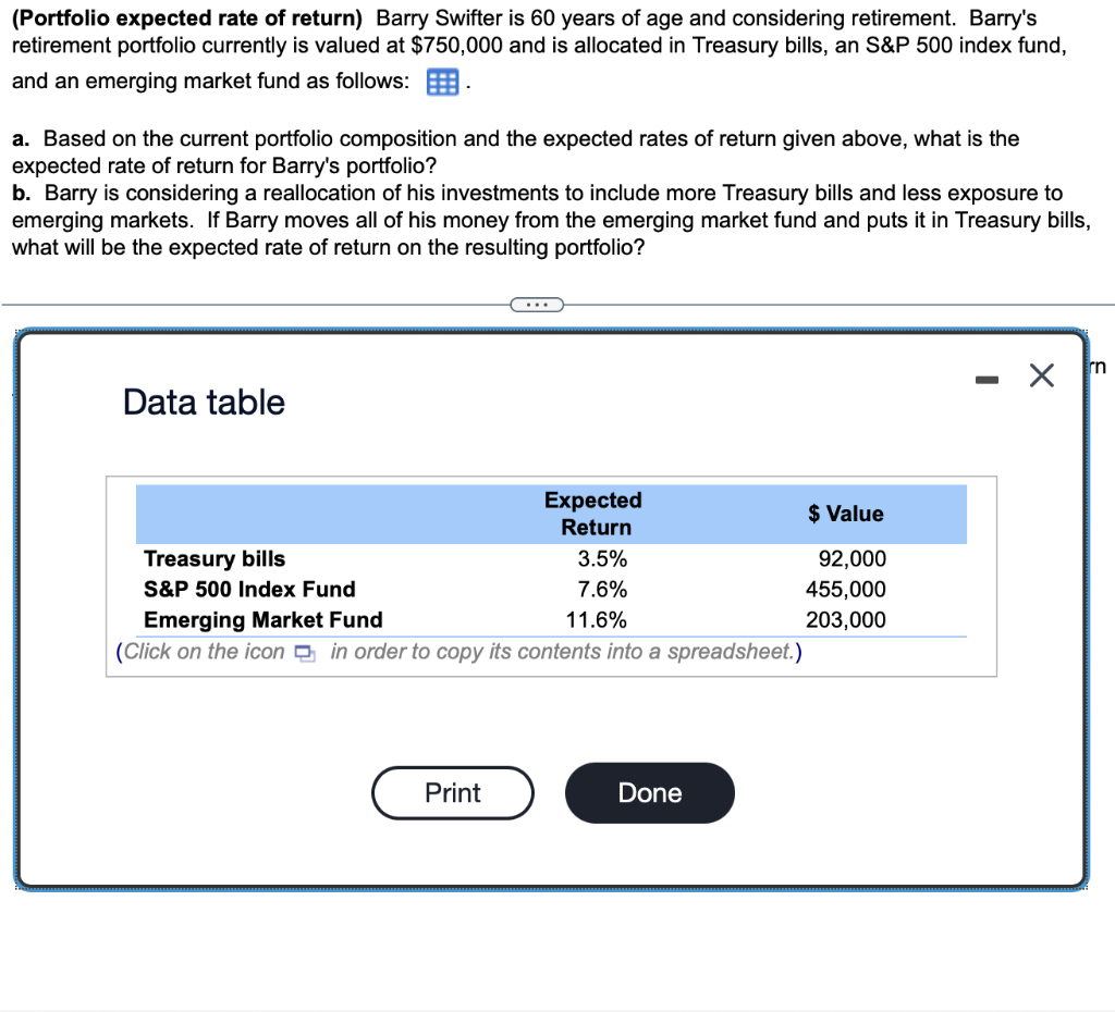 Solved (Portfolio expected rate of return) Barry Swifter is | Chegg.com