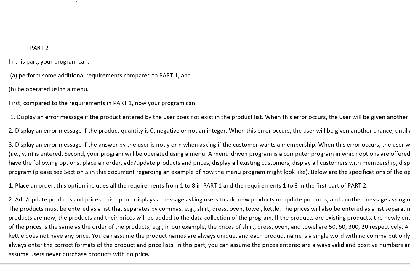 PART 1 In this part, your program can perform some | Chegg.com