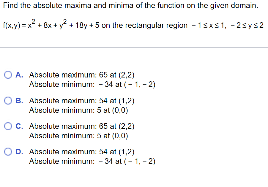 Solved Find the absolute maxima and minima of the function | Chegg.com