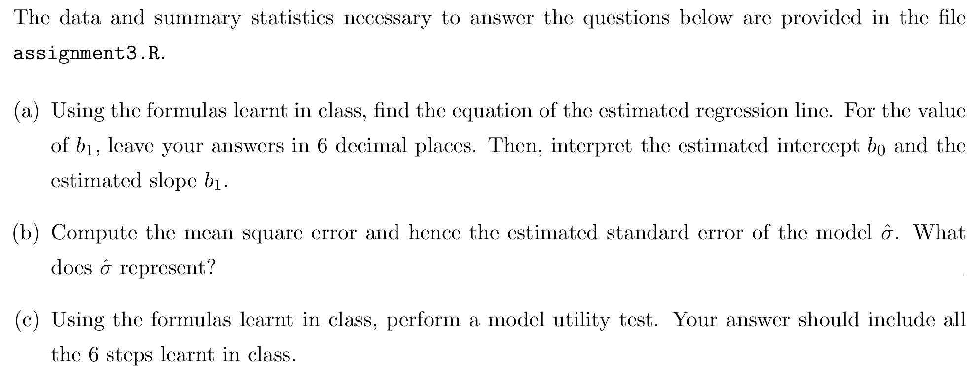 Solved The data and summary statistics necessary to answer | Chegg.com