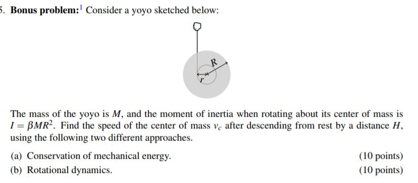 Solved . Bonus problem: Consider a yoyo sketched below: The | Chegg.com