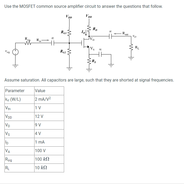 Solved Use the MOSFET common source amplifier circuit to | Chegg.com