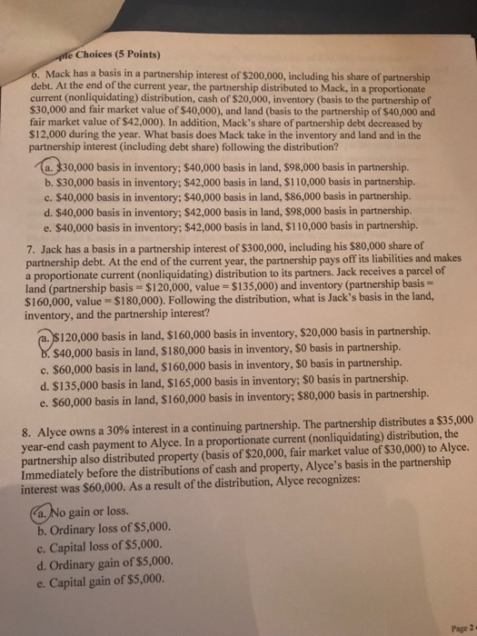 Solved Choices (5 Points) Mack has a basis in a partnership | Chegg.com