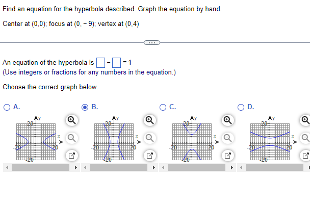 Solved Find an equation for the hyperbola described. Graph | Chegg.com