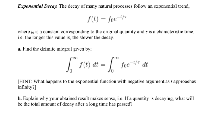 Solved Exponential Decay. The decay of many natural | Chegg.com