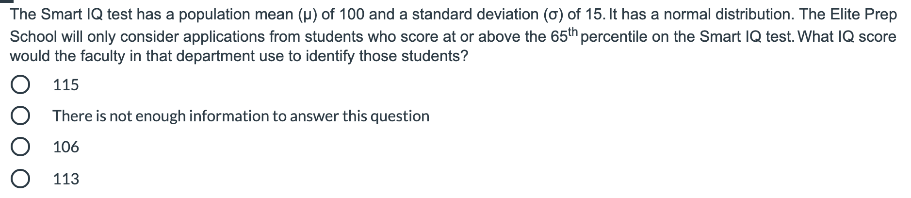 Solved The Smart IQ test has a population mean (u) of 100 | Chegg.com