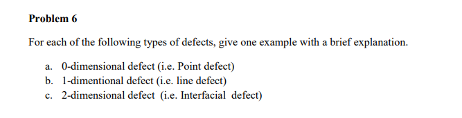Solved Problem 6 For each of the following types of defects, | Chegg.com