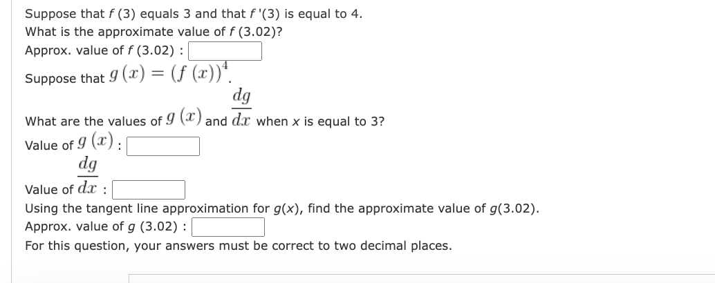 Solved Suppose that f(3) equals 3 and that f′(3) is equal to | Chegg.com