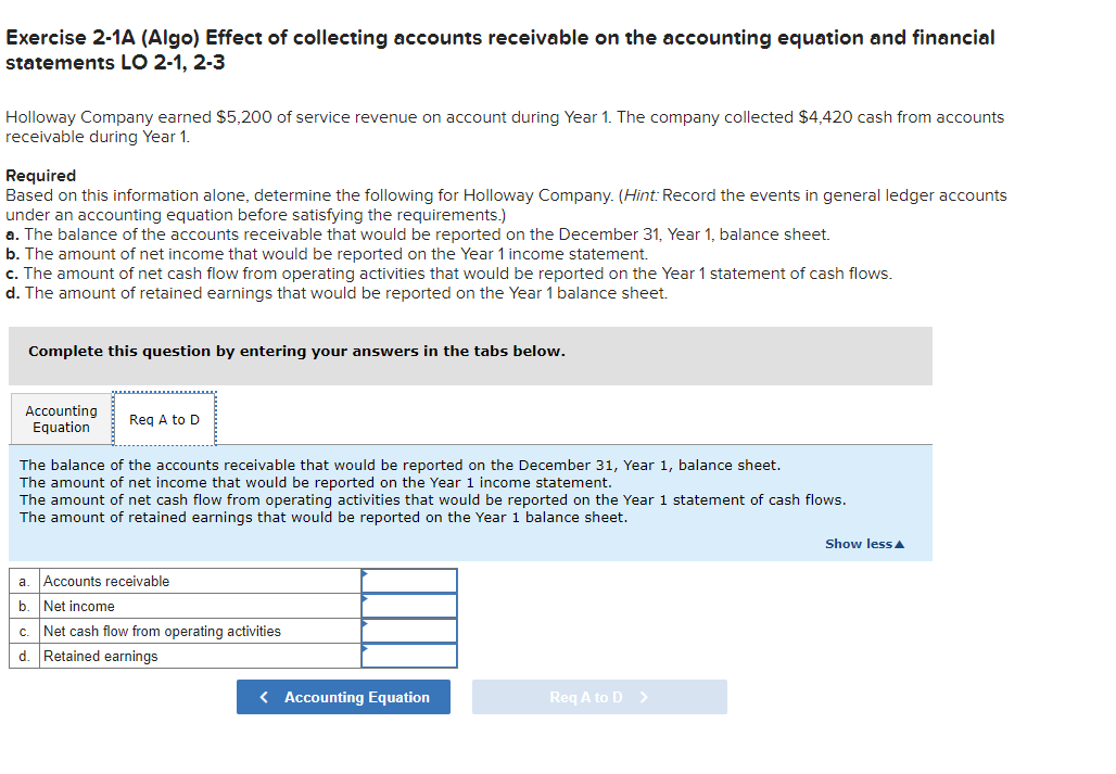 Solved Exercise 2-1A (Algo) Effect of collecting accounts | Chegg.com