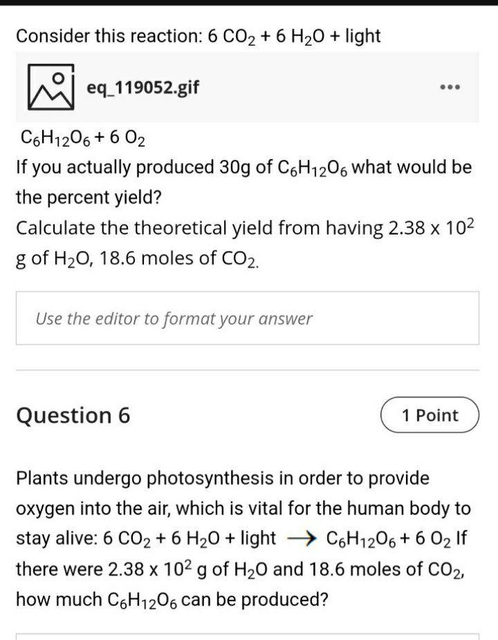 Solved Consider this reaction: 6 CO2 + 6H2O + light ho | Chegg.com