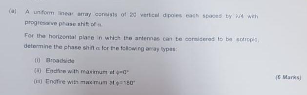 Solved (a) A uniform linear array consists of 20 vertical | Chegg.com