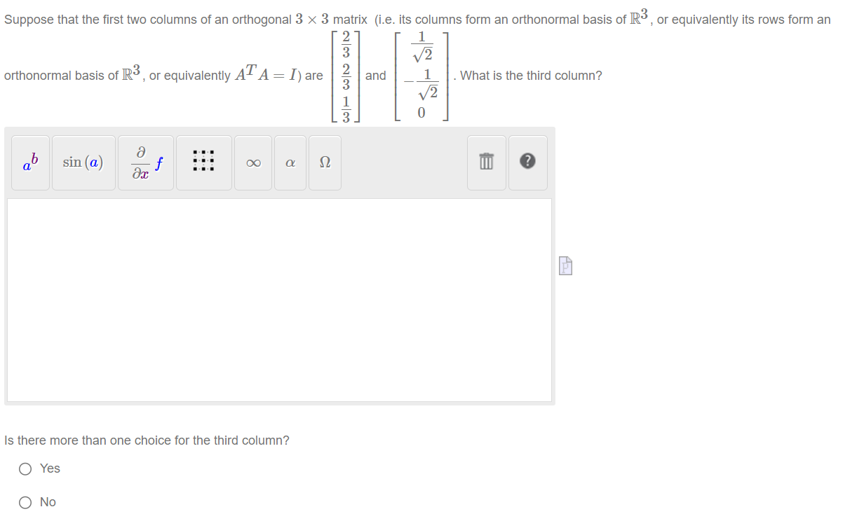 Solved Suppose that the first two columns of an orthogonal | Chegg.com