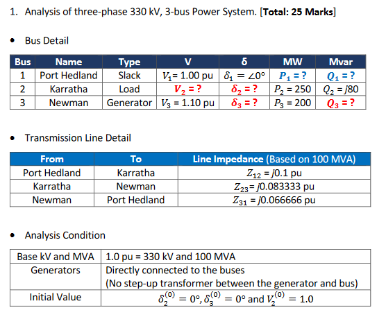Solved 1. Analysis of three-phase 330 kV, 3-bus Power | Chegg.com