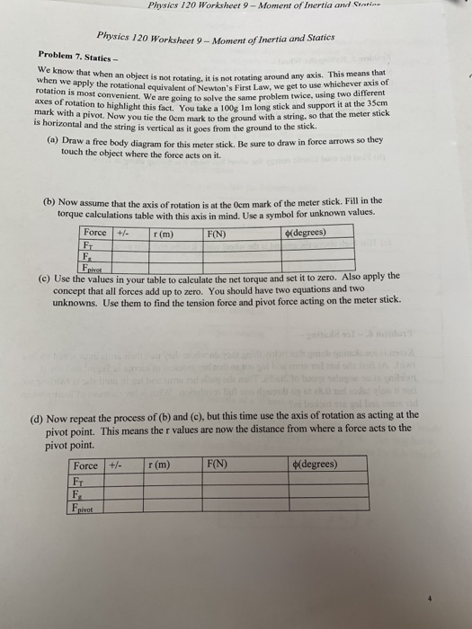 Physics 120 Worksheet 9 -Moment of Inertia and | Chegg.com