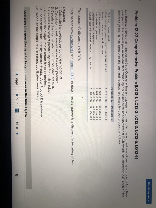 Solved Check my work Problem 12-23 Comprehensive Problem | Chegg.com