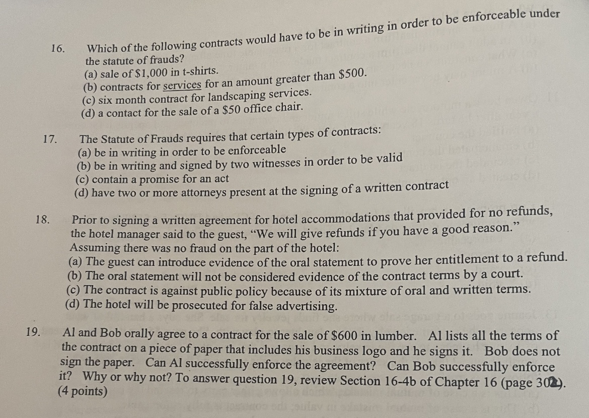 Solved Which of the following contracts would have to be in | Chegg.com