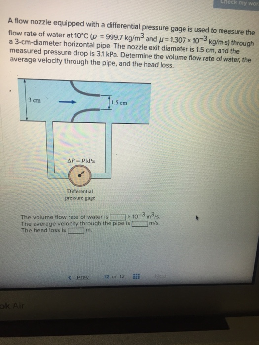 Solved Check my wor A flow nozzle equipped with a | Chegg.com