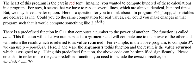 A function is a subprogram that is included in a C++ | Chegg.com