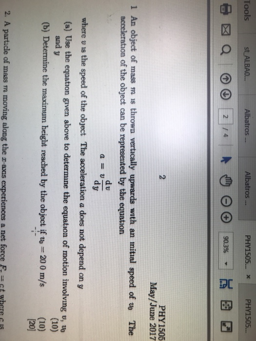 Solved an object of mass m is thrown vertically upwards with | Chegg.com