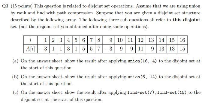 Q3 (15 points) This question is related to disjoint | Chegg.com