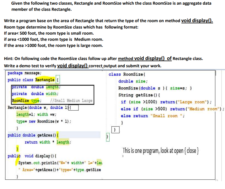 Solved JAVA Given the following two classes, Rectangle and | Chegg.com